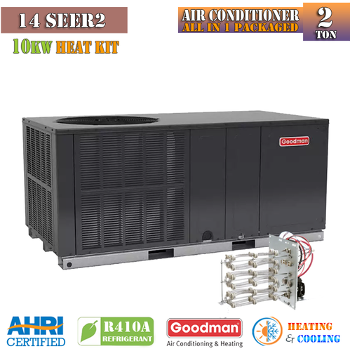 Goodman 2 Ton 14 SEER Air Conditioner Package Unit GPC1424H41 + 10KW ...