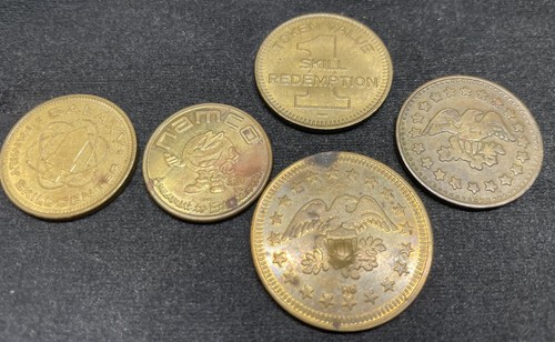 Arcade Tokens - Lot Of 5- Mixed Tokens-Six Flags, Namco, Galaxy, “NO ...