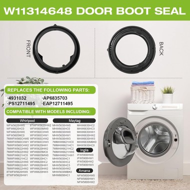 W11314648 Washer Door Seal Gasket Compatible with Whirlpool Maytag ...
