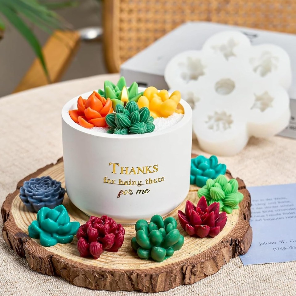7 Pcs Succulent Fondant Molds 3D Silicone Cactus Succulents Leaves ...