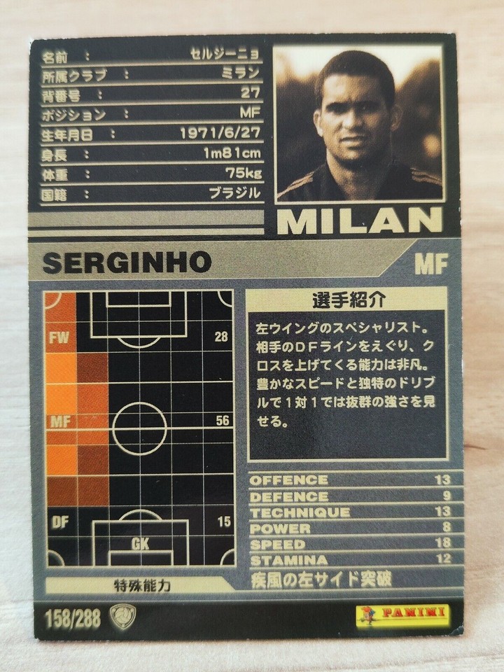Panini 2001-02 C100 WCCF IC AC Milan soccer card card 158/288 Serginho ...