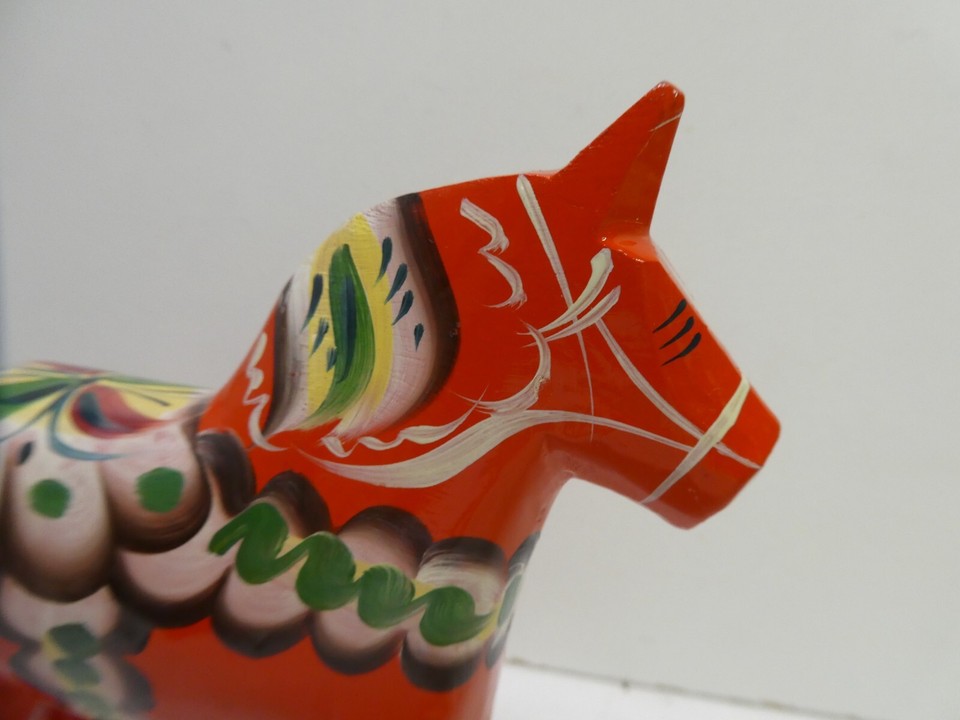 VINTAGE NILS OLSSON HEMSLOJD AB SWEDEN HORSE ORANGE HAND PAINTED TIMBER ...
