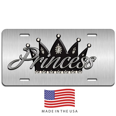 Princess aluminum vanity license plate car truck SUV tag black and grey ...