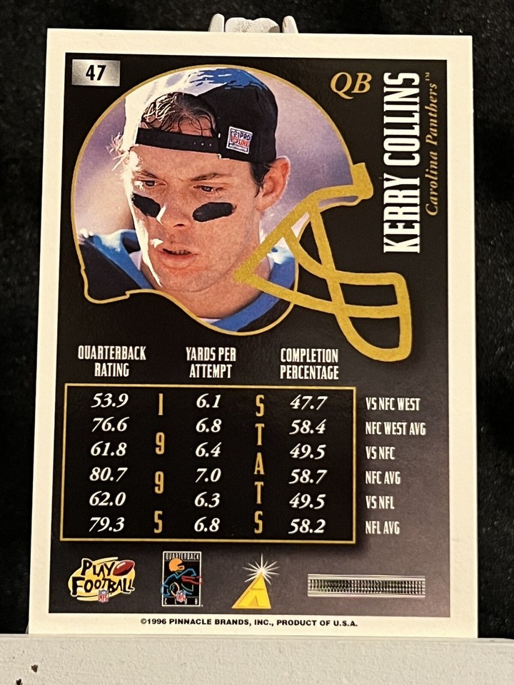 1996 Pinnacle Summit Kerry Collins #47 Carolina Panthers Football NFL ...