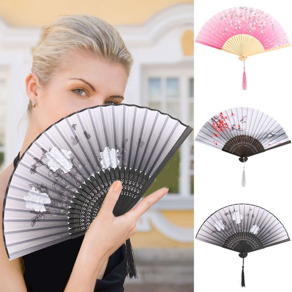 Folding Fan Hand Held Silk Bamboo Fan Dance Fans Wedding Party Fan ...