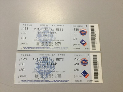 METS~2012 TICKET STUB 9/17/12 VS PHILLIES | eBay