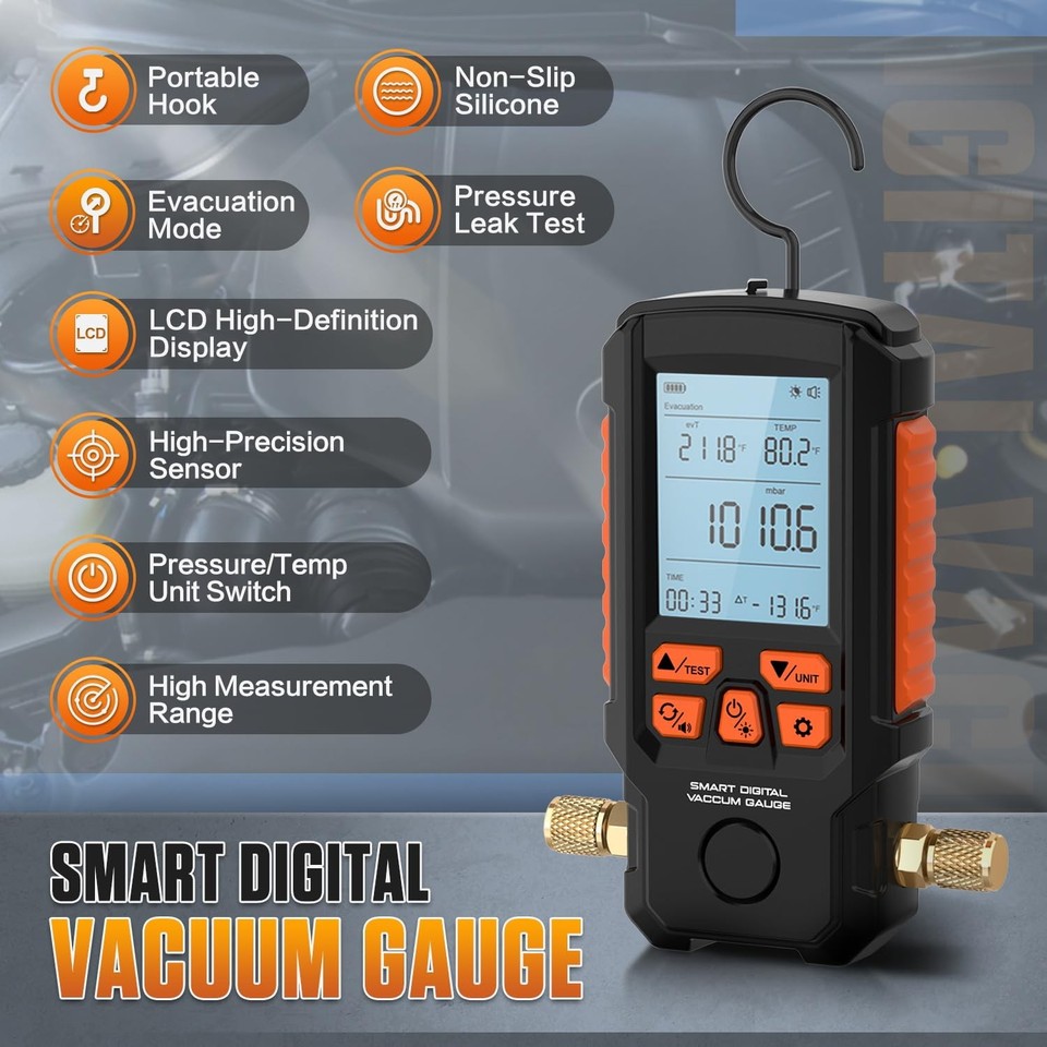 Smart Digital HVAC Vacuum Gauge & Pressure Leak Detector w/High ...