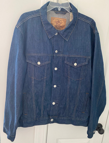 Vtg PJ Mark Denim Jean Jacket LARGE Dark Blue Trucker Heavy Pockets ...