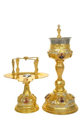 Gold & Silver Plated Greek Chalice Set with Porcelaine Icons 13" 33cm ...