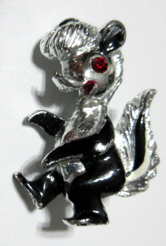VTG cute ENAMEL wear SKUNK Black white silver tone metal red Eye Brooch ...