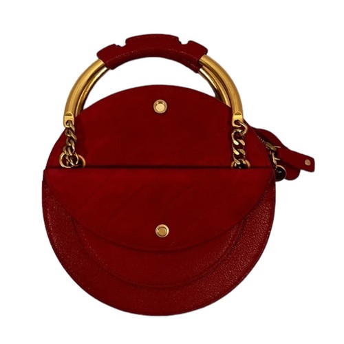 Dissona Small Red Suede Round Moon Shaped Handbag Purse | eBay