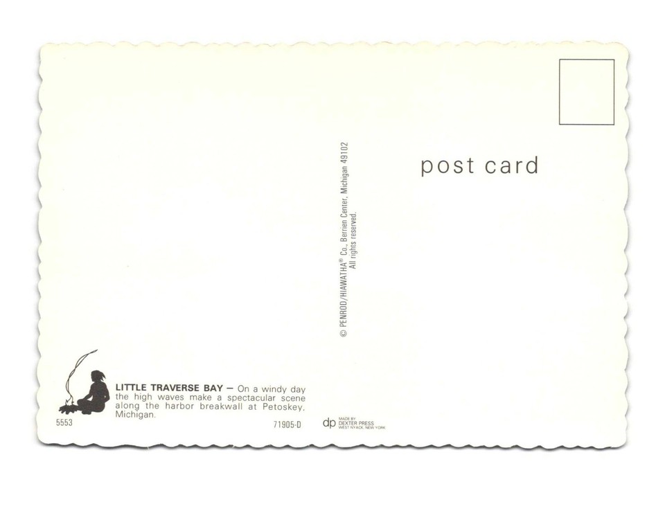 Breakers Little Traverse Bay along harbor break wall at PETOSKEY MI VTG ...