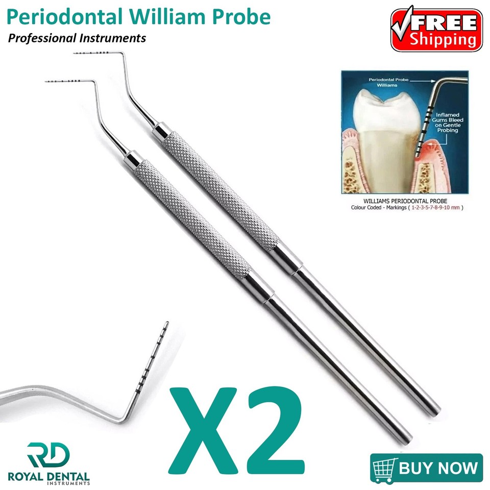 10-Peices Perio Probe William Dental Periodontal Probes Color Coated ...