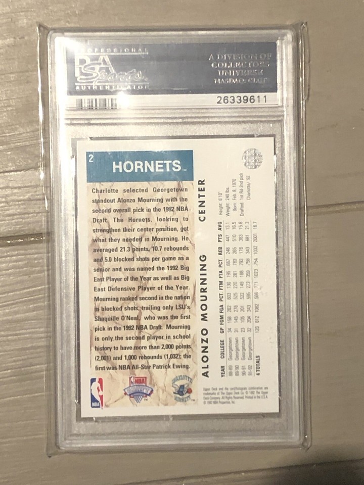 Alonzo Mourning Rookie 1992 Upper Deck #2 PSA 10 Gem Mint! NBA HOF ...