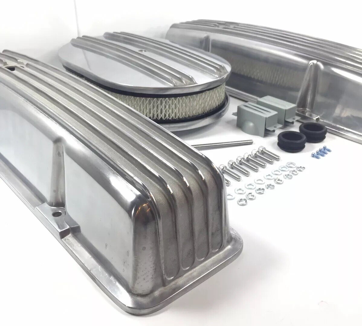 Aluminum Finned Tall Valve Covers W/ 12'' Air Cleaner For Small Block ...