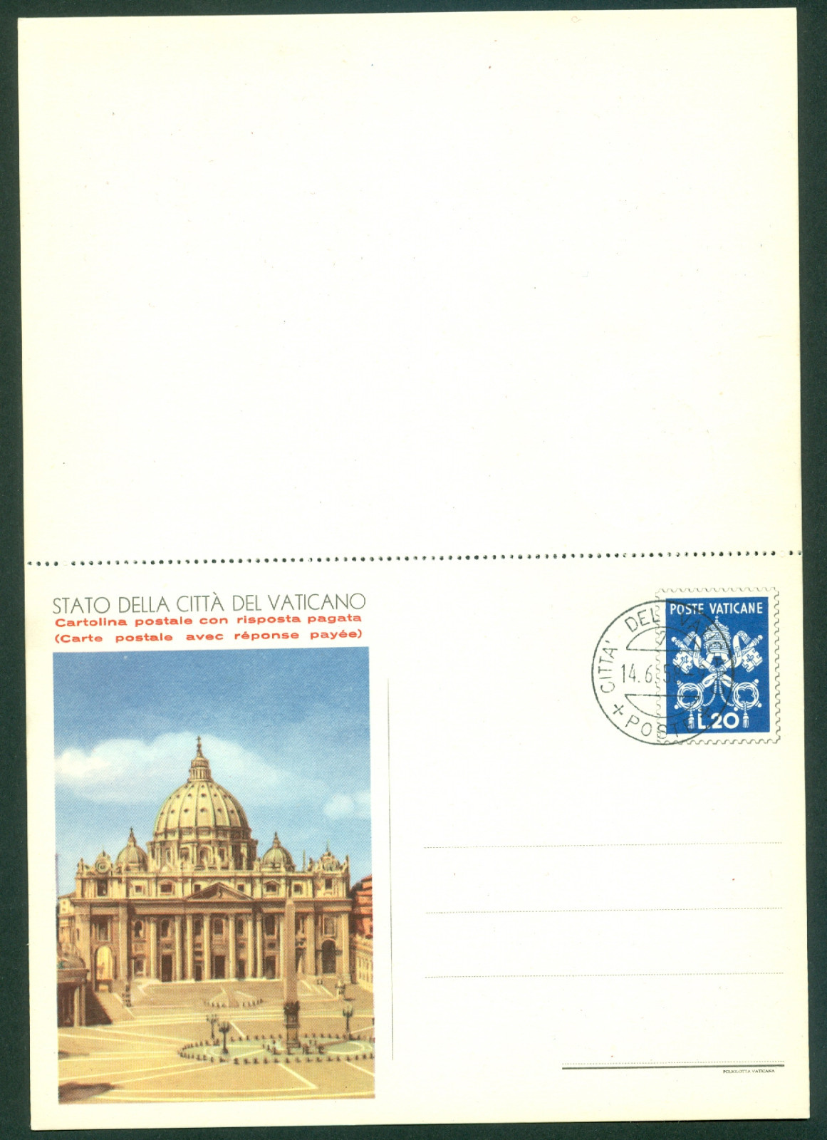 Vatican City 1958 set of 2 Rapid Reply Postcards, First Day Cancelled ...