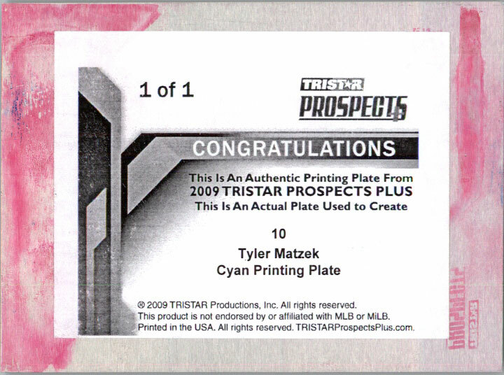 Tyler Matzek 2009 TriStar Rookie Autograph Printing Press Plate Auto RC ...