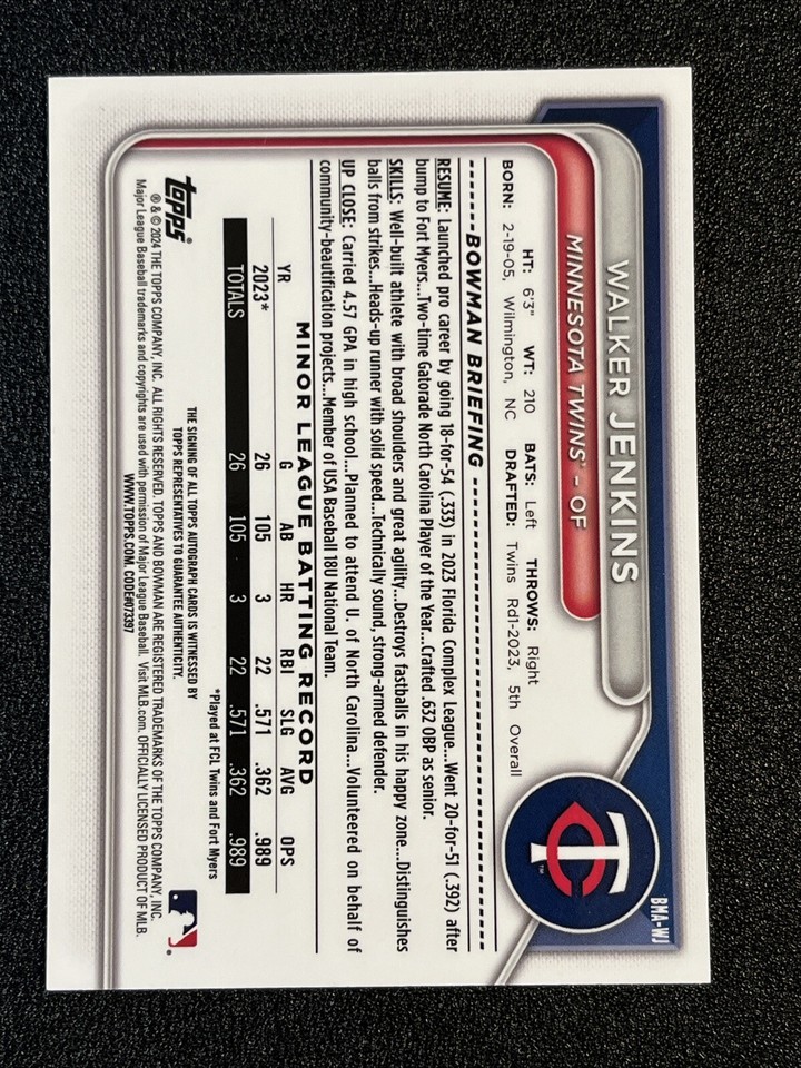 2024 BOWMAN CHROME MEGA BOX WALKER JENKINS BLUE MOJO AUTO REFRACTOR ...