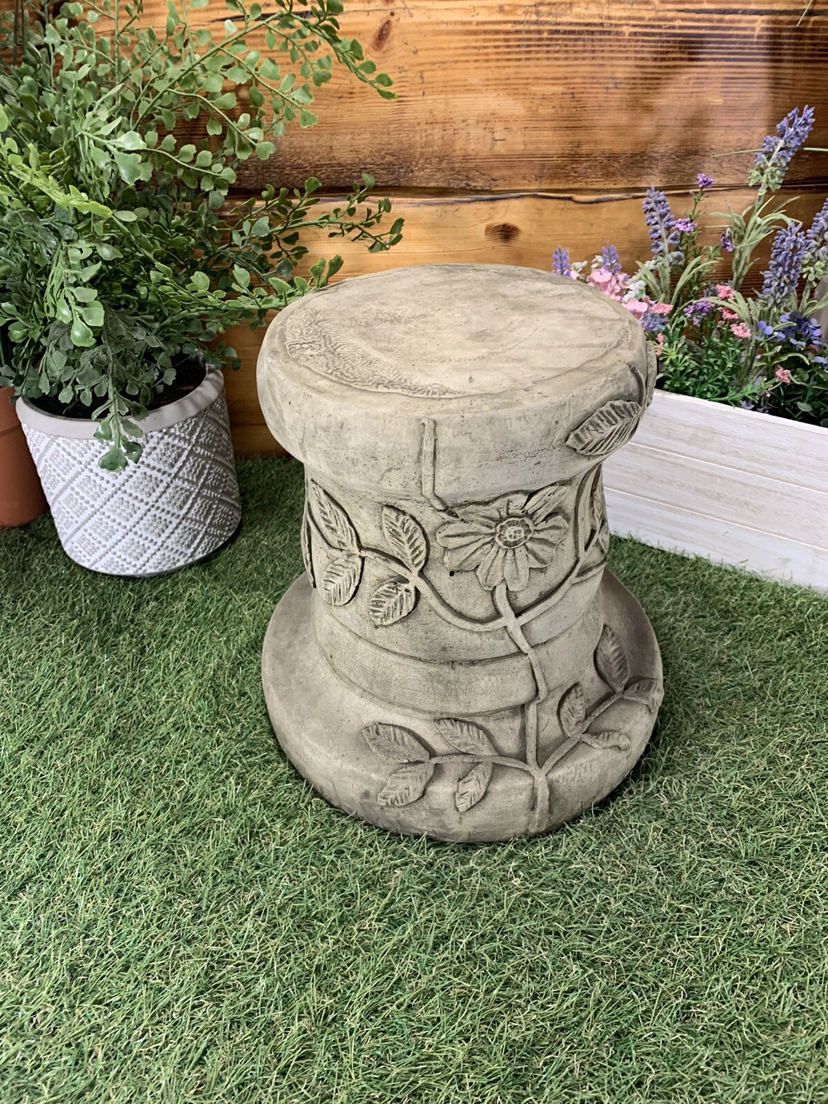 STONE GARDEN FLORAL ROUND SOLID PLINTH COLUMN PEDESTAL ORNAMENT | eBay UK