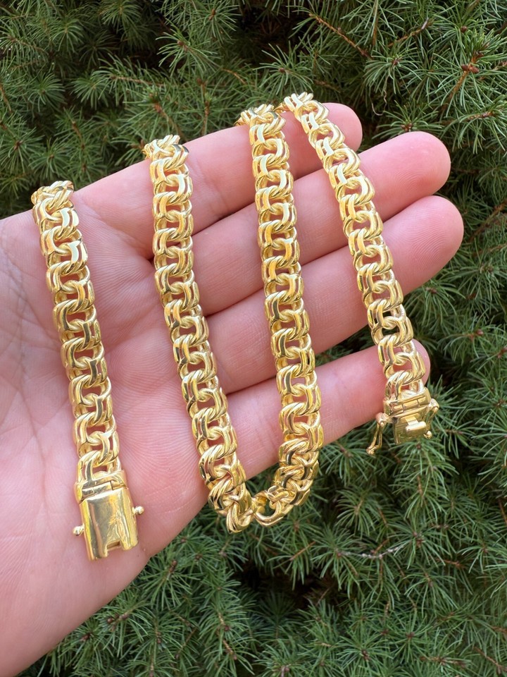 Handmade 9mm Bismark Garibaldi Chino Chain 14k Gold Over 925 Silver ...
