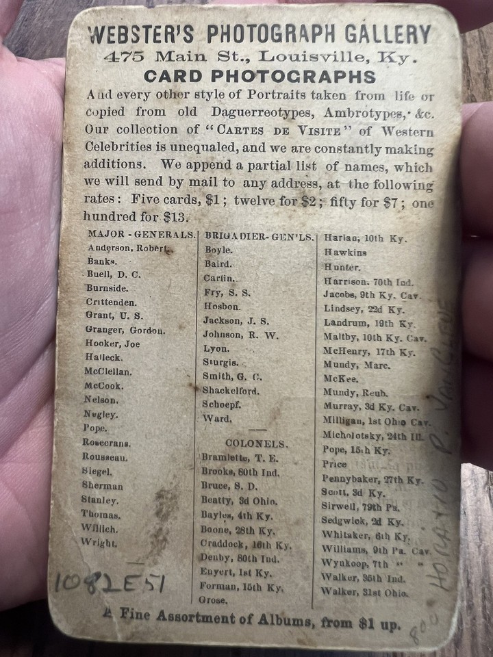 Civil War CDV Photo Very Rare Card General Horatio Phillip Van Cleve ...