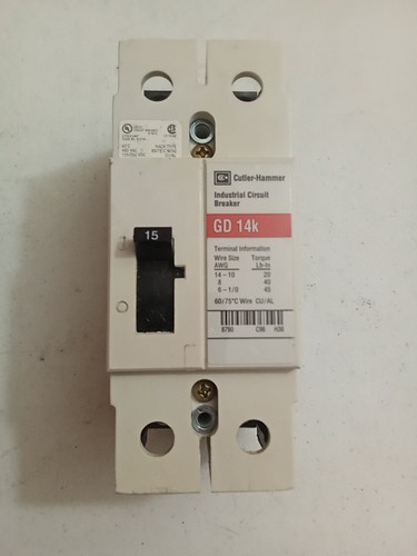 Eaton/Cutler Hammer GD2015 2 Pole 15Amp 600 Vac Circuit Breaker GD 14K ...