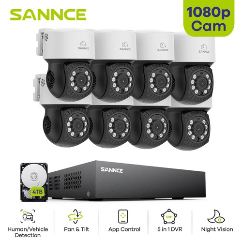SANNCE 1080P CCTV Security Camera System Pan&Tilt 8CH DVR Outdoor AI ...