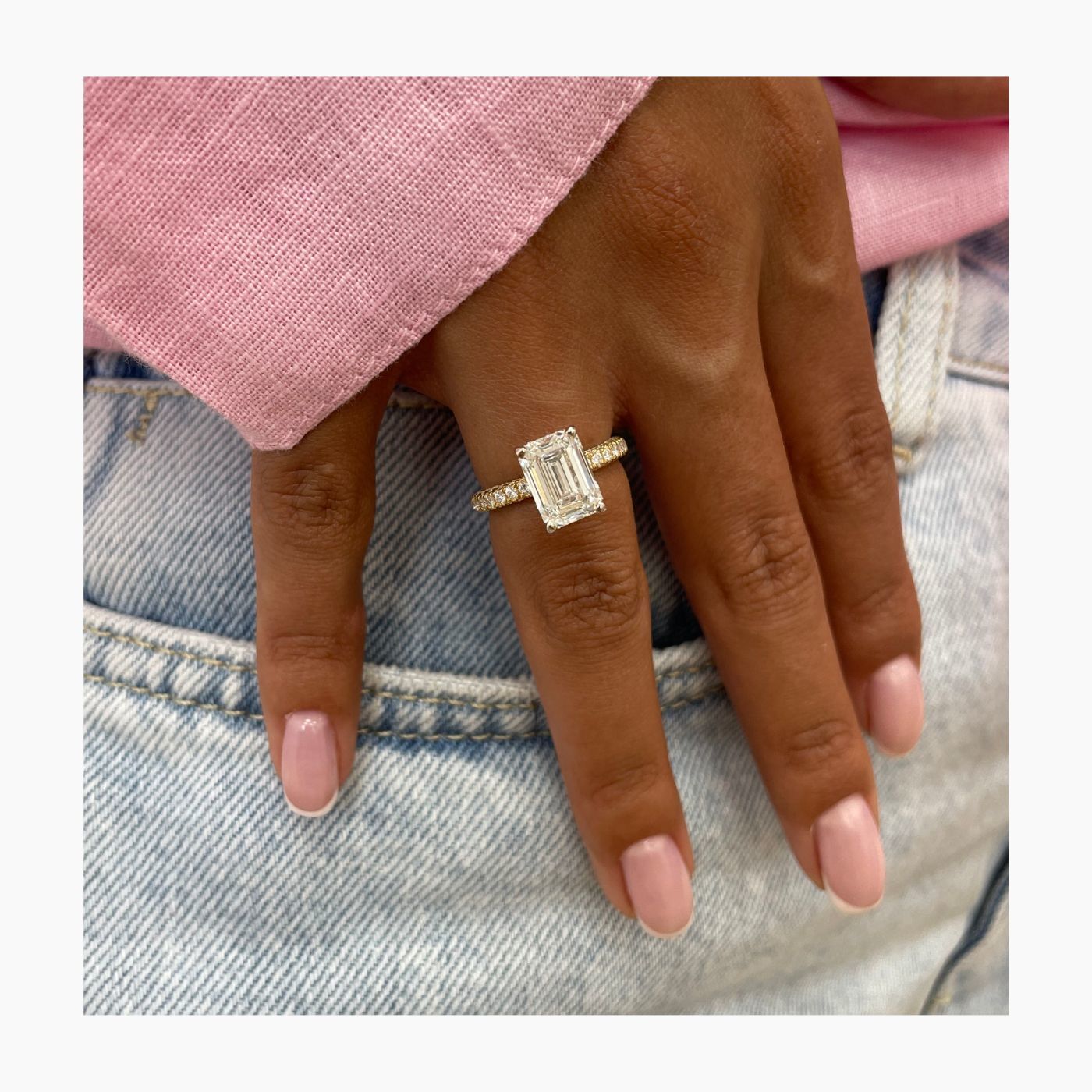 Emerald Lab Created Diamond Engagement Ring 3.1Ct E/VVS2 14K Gold Pave ...