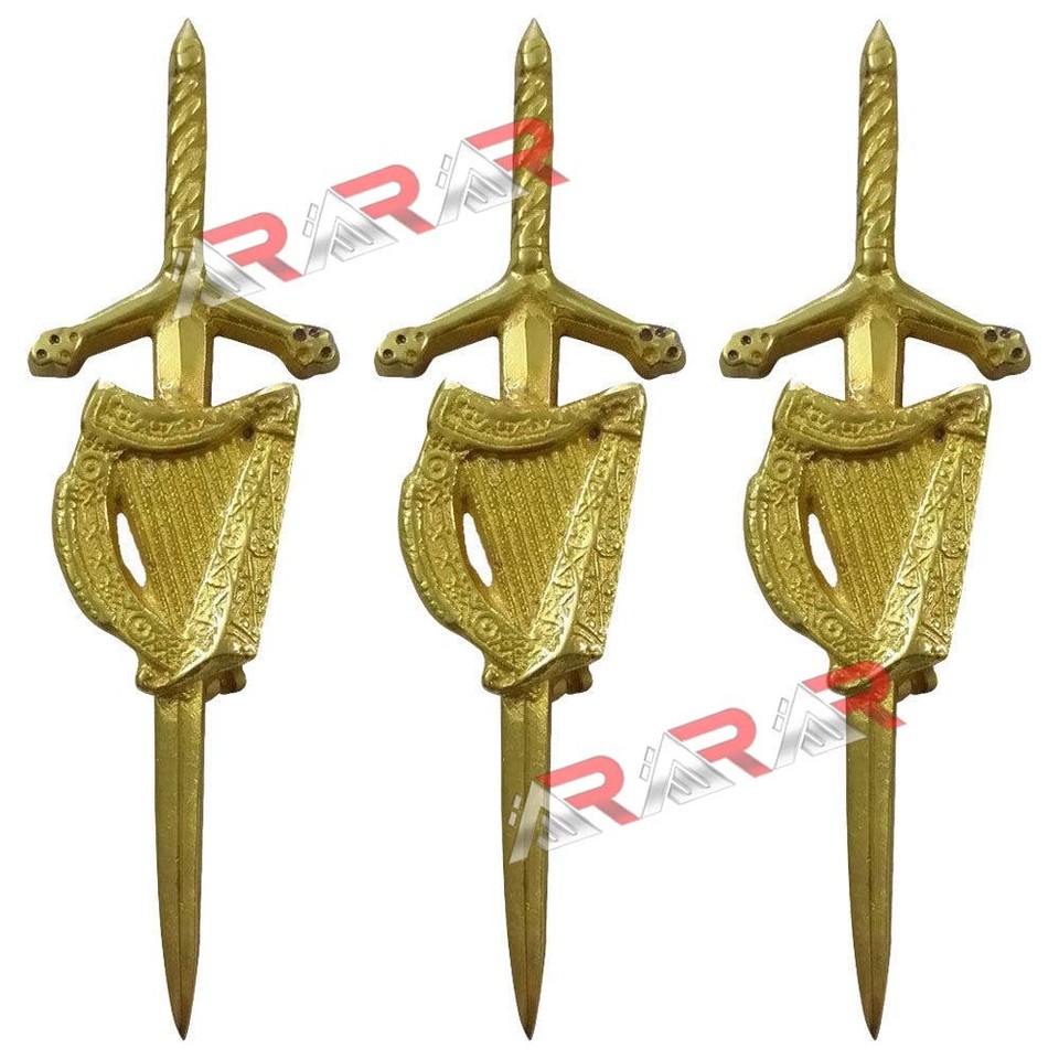 Kilt Pins Scottish Irish Celtic Highland Harp Sword kilts Pin 4" 3 Gold ...