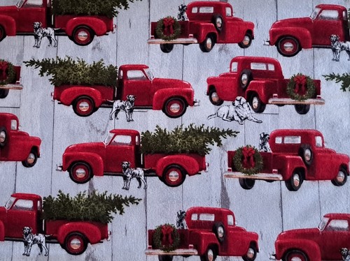 1 Yard Classic Red Trucks Trees Print BTY 100% Cotton Flannel Fabric ...