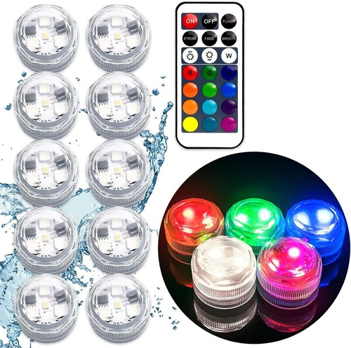 10pcs Mini LED Lights w/Remote RGB Multicolor Waterproof Small Tea ...