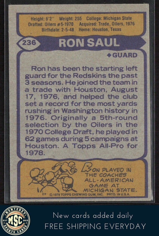 Ron Saul 1979 Topps #236 Washington Redskins | eBay