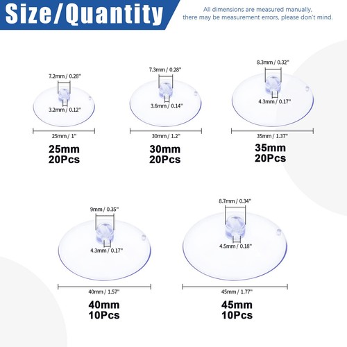 80Pcs 25mm 30mm 35mm 40mm 45mm Suction Cups Set, 5 Size Rubber Anti ...
