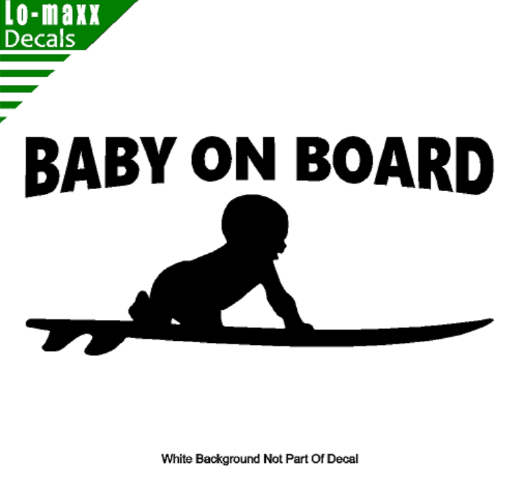 Baby On Board Surfing Baby Surfboard Ocean Beach Durable Die Cut Vinyl ...
