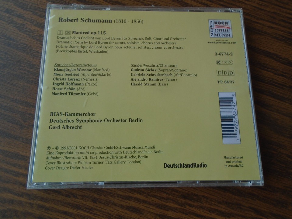 R. SCHUMANN - Schumann: Manfred, Op. 115 (dramatic Poem) - CD - New ...
