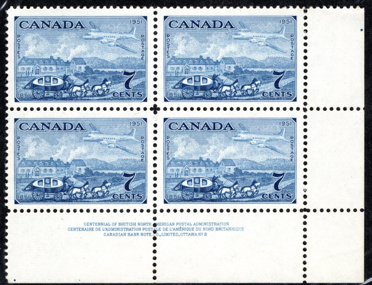 Canada Stamp Scott #313, 5c, Stagecoach & Plane, Plate Block of 4, LL ...