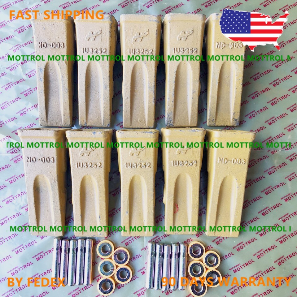 10 PK 1U3252 1U-3252 Bucket Tooth 9J2258 Pins, 8E6259 Retainer For J250 ...