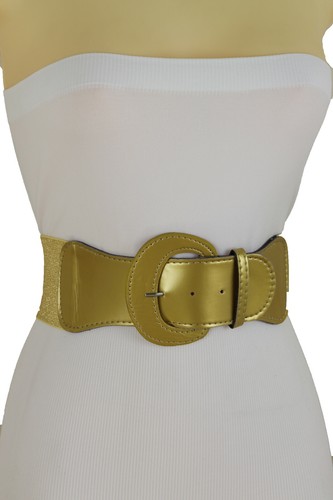 Women Gold Wide Elastic Smoth Look Fashion Belt Hip High Waist Round ...