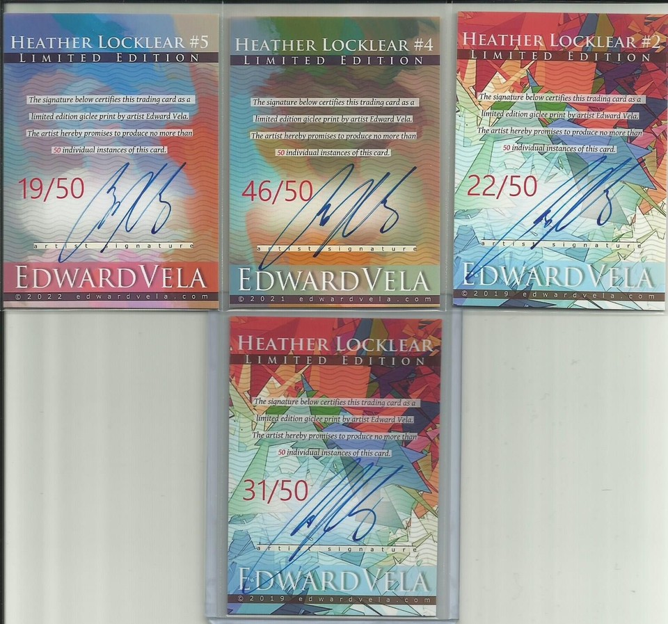 2019-22 Heather Locklear Edward Vela Signed Art (4) Card Lot - All #'D ...