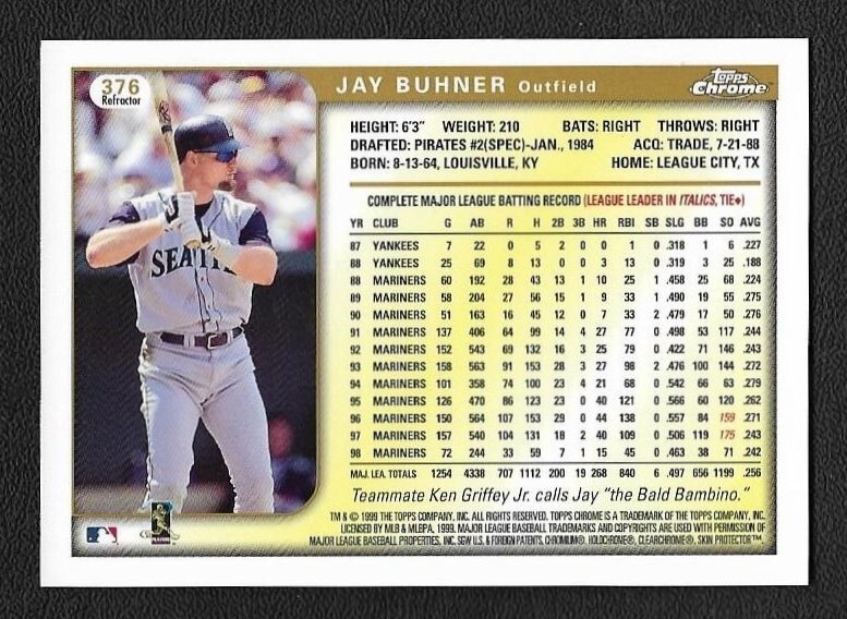 Jay Buhner Autograph Auto 1999 Topps Chrome Refractor Seattle Mariners ...