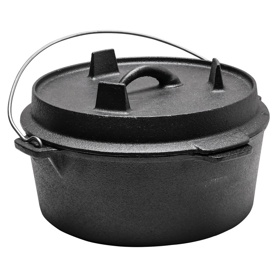 6L Metal Cast Iron Dutch Pot Camping BBQ Hanging Soup Stockpot ...