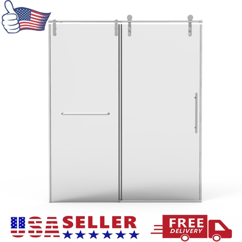 Frameless Sliding Shower Door,8mm Thick Tempered Glass Shower W/Towel ...