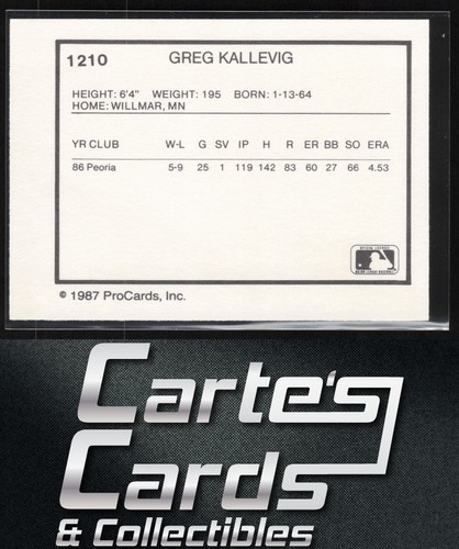 Greg Kallevig 1987 ProCards #1210 Winston-Salem Spirits | eBay