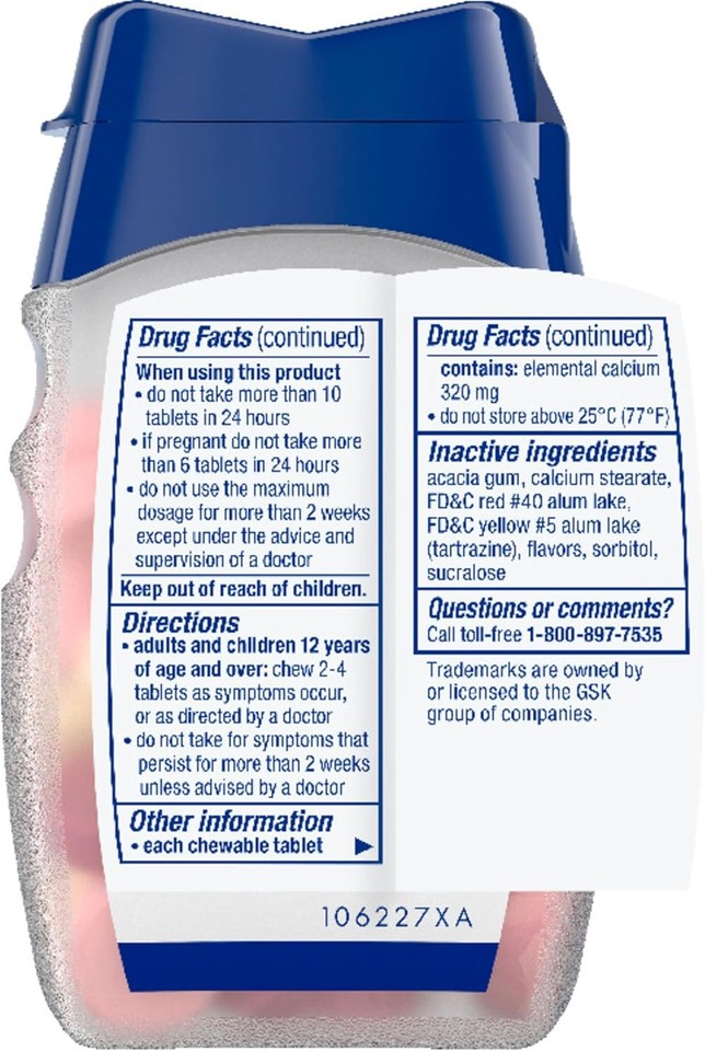 TUMS Extra Strength Chewable Sugar Free Antacid Tablets for 80 Count ...