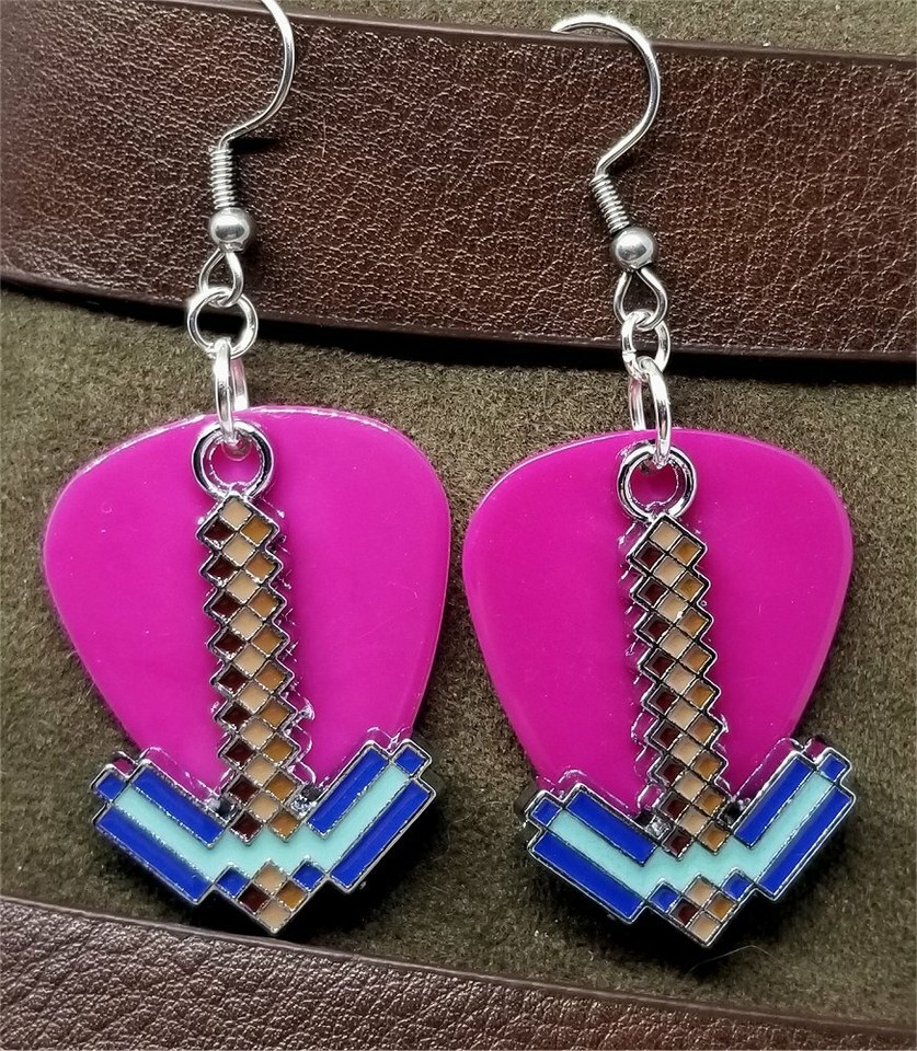 Minecraft Pickaxe Charm Guitar Pick Earrings - Pick Your Color | eBay