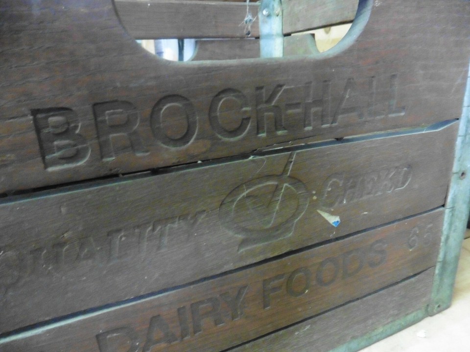 Rare Vintage Brock-Hall Milk Crate wood box metal Brock Hall Dairy 1965 ...