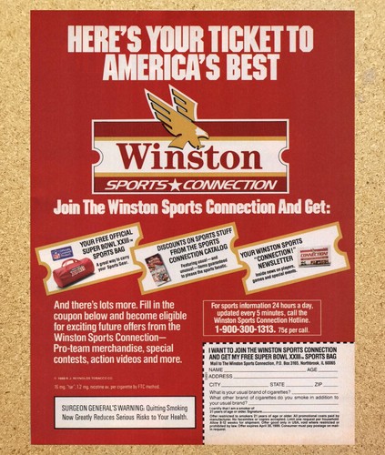 Winston Coupon Sport Connection Super Bowl - Vintage Print Ad Ephemera ...