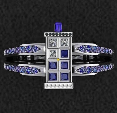 Classic Design With Doctor Who Tardis Inspired Wedding Ring With White ...