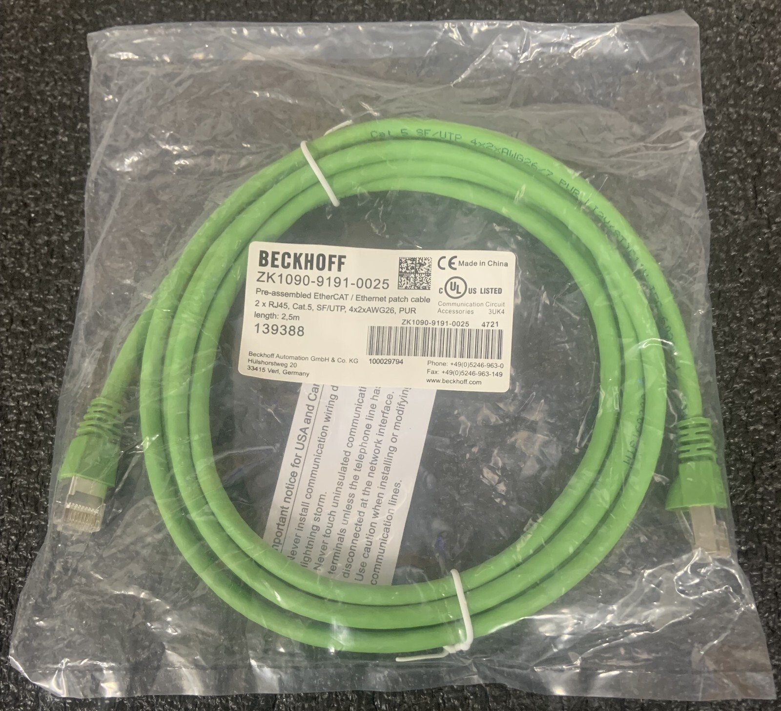 Beckhoff Pre-assembled EtherCAT/ Ethernet Cable, ZK1090-9191-0025 | eBay