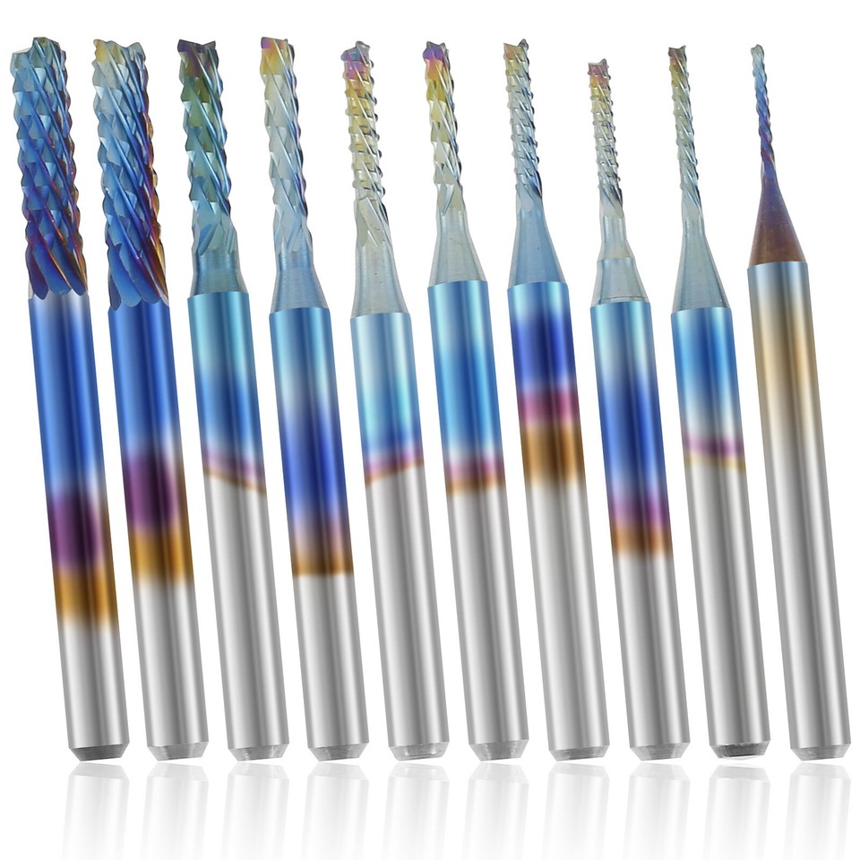 10Pcs End Mill Bits Set Carbide 0.8-3.175MM Milling Cutter Set Sharp ...